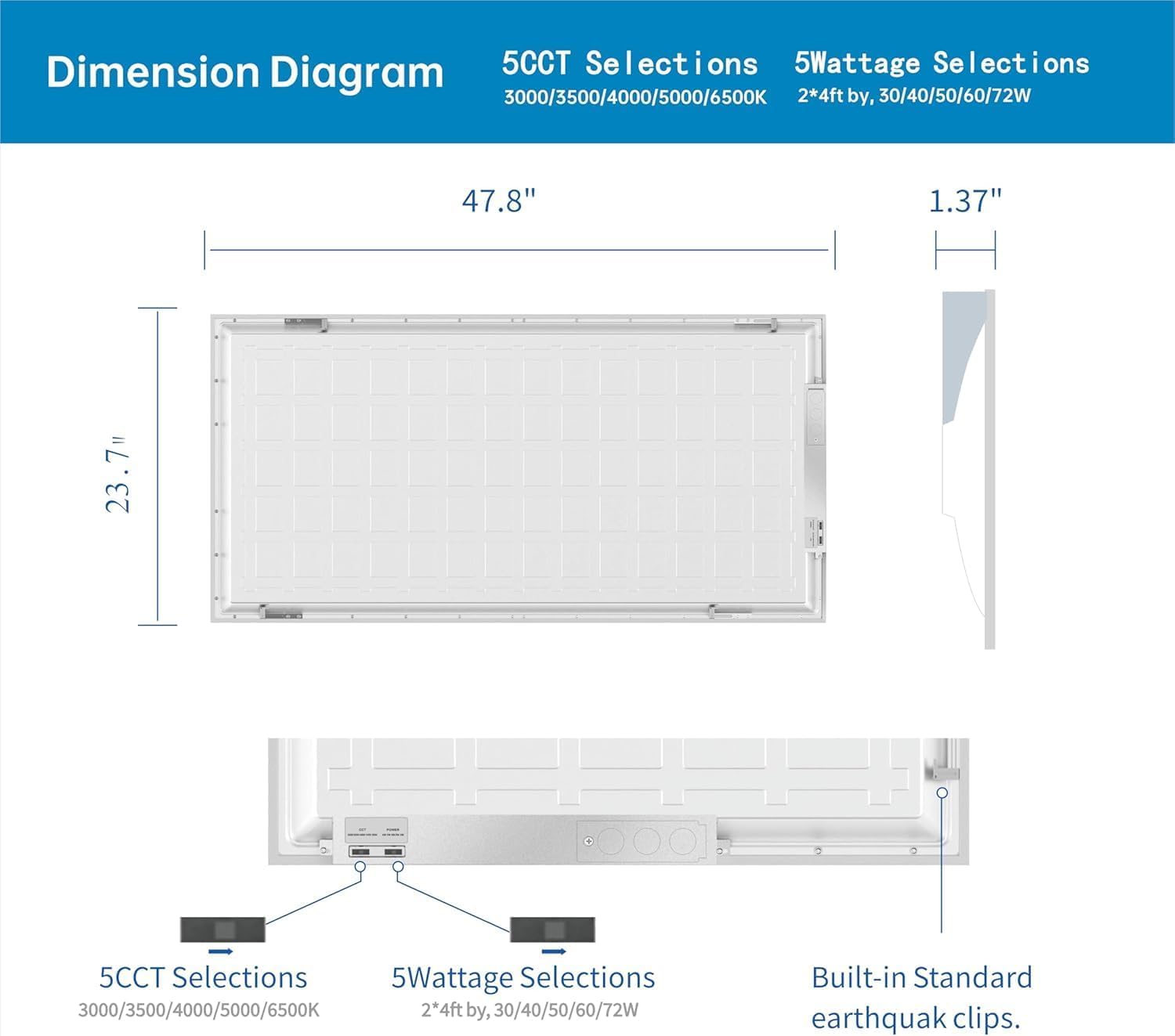 Snapklik.com : 2x4 FT LED Light Flat Panel, 40-72W, 5 CCT 3K 35K 4K 5K ...