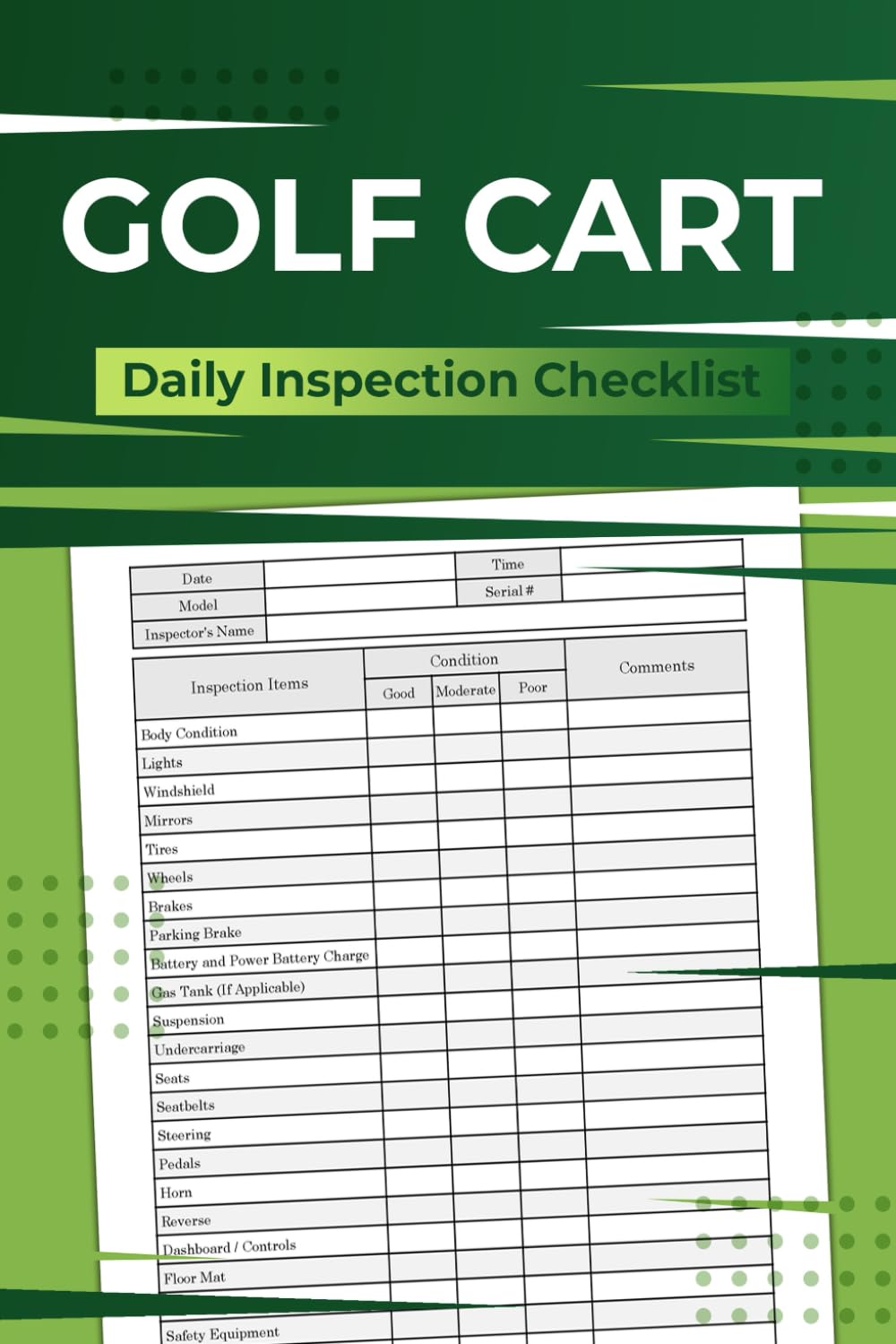 Golf Cart Daily Inspection Checklist Log Book: Organized list for ...