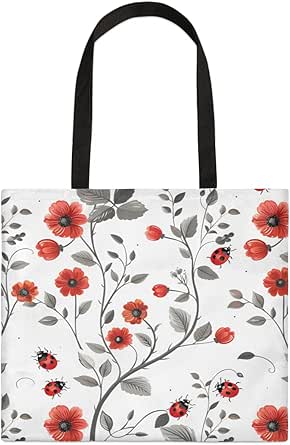 Amazon.com: TKBXAEG Red Flowers Ladybugs Canvas Tote Bag for Women Men ...