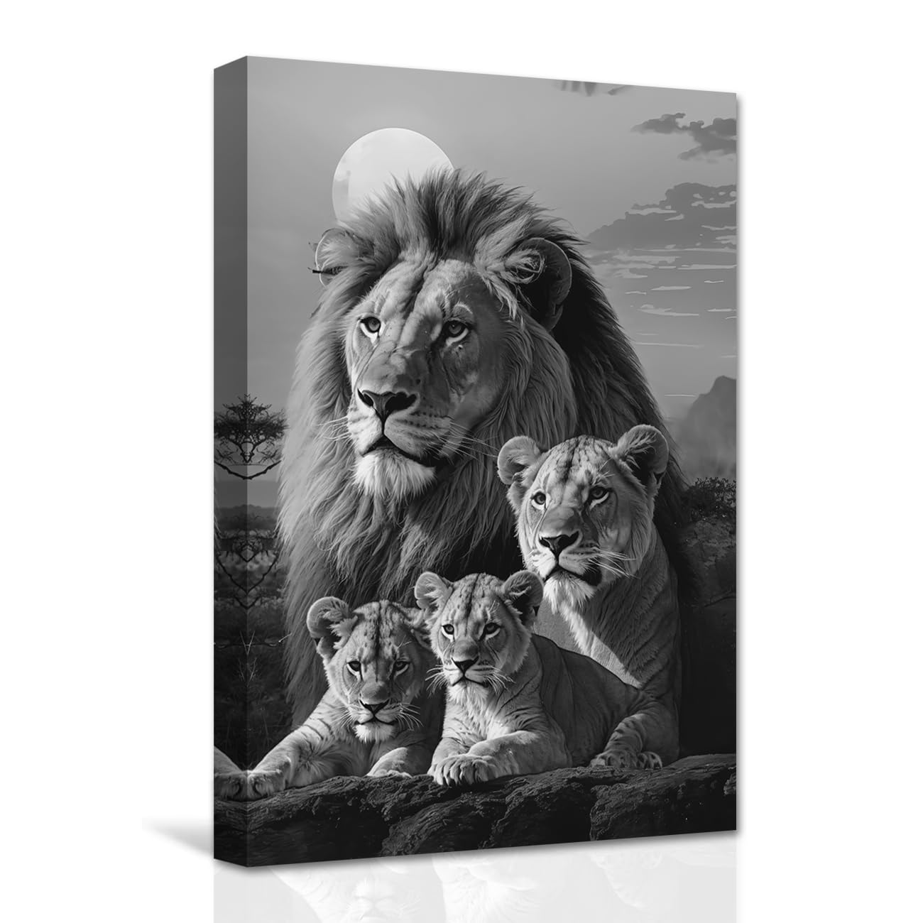 Amazon.com: CXHOSTENT Lion Family Canvas Wall Art Black and White Lion Lioness and Two Cub ...