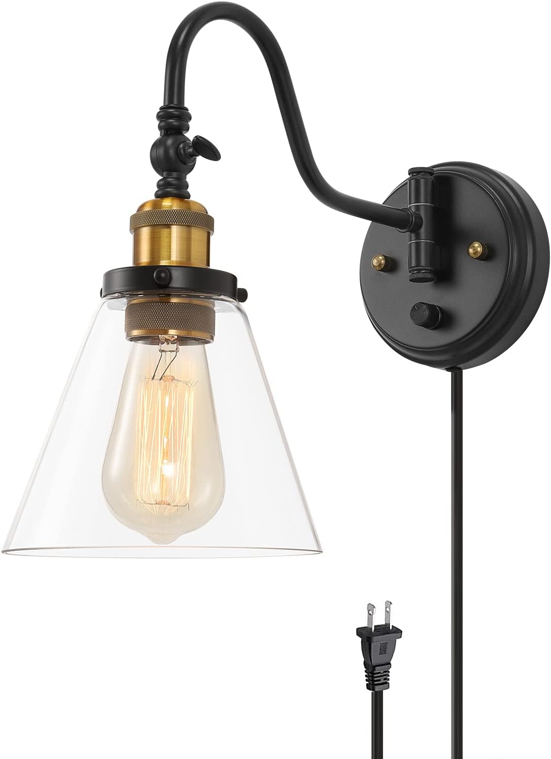 VATONI Gooseneck Wall Sconces, Dimmable Wall Sconce with Clear Glass ...