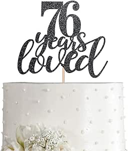 Amazon.com: 76 Black Glitter Happy 76th Birthday Cake Topper, Cheers to ...