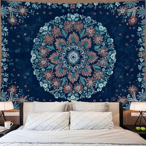 Amazon.com: Fowocu Boho Floral Mandala Tapestry Wall Hanging Blue ...