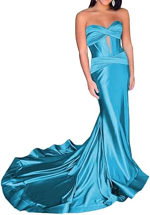 Mermaid Sweetheart Corset Long Prom Dress with Slit Keyhole Satin ...