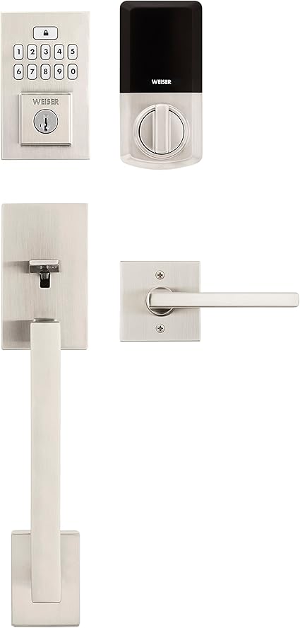 Weiser Satin Nickel SmartCode Keypad Door Lock with Handleset.