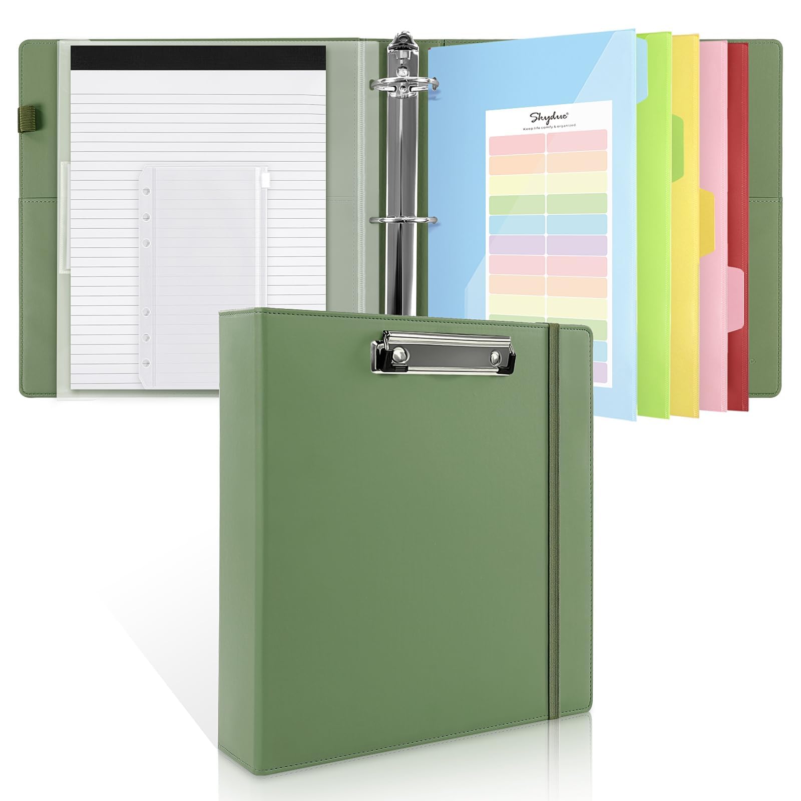 Amazon.com : SKYDUE 3 Ring Binder with Clipboard, 2 Inch Binder, PU ...