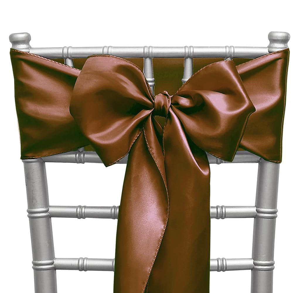 Pack of 50 Satin Brown Chair Sashes Bows 7 X 108 Inch Universal Gold ...