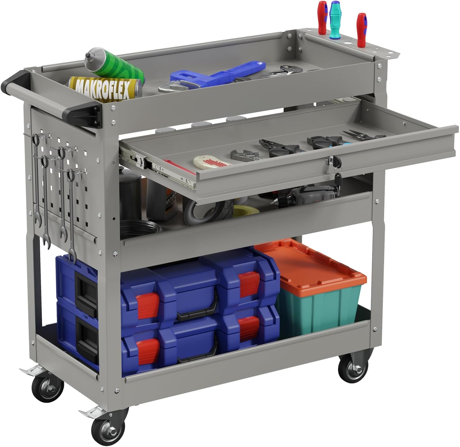 Amazon.com: Kieperi 3 Tier Tool Cart on Wheels with Lockable Drawer ...