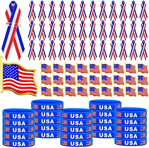 Amazon.com: Tigeen 150 Pcs American Flag Lapel Pins Patriotic Ribbon ...