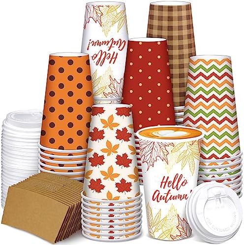 Amazon.com: 50Pcs Fall Disposable Coffee Cups 16oz Maple Leaf To Go ...
