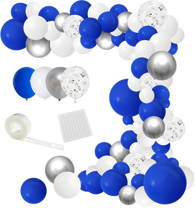 Amazon.com: Blue White Silver Balloon Arch Garland Kit, 122pcs Royal Blue White Metallic Silver ...