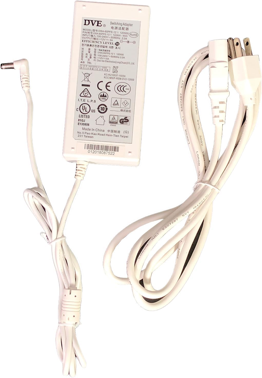 Amazon.com: 60W White DVE Switching AC/DC Adapter +12V 5A DSA-60PFE-12 ...