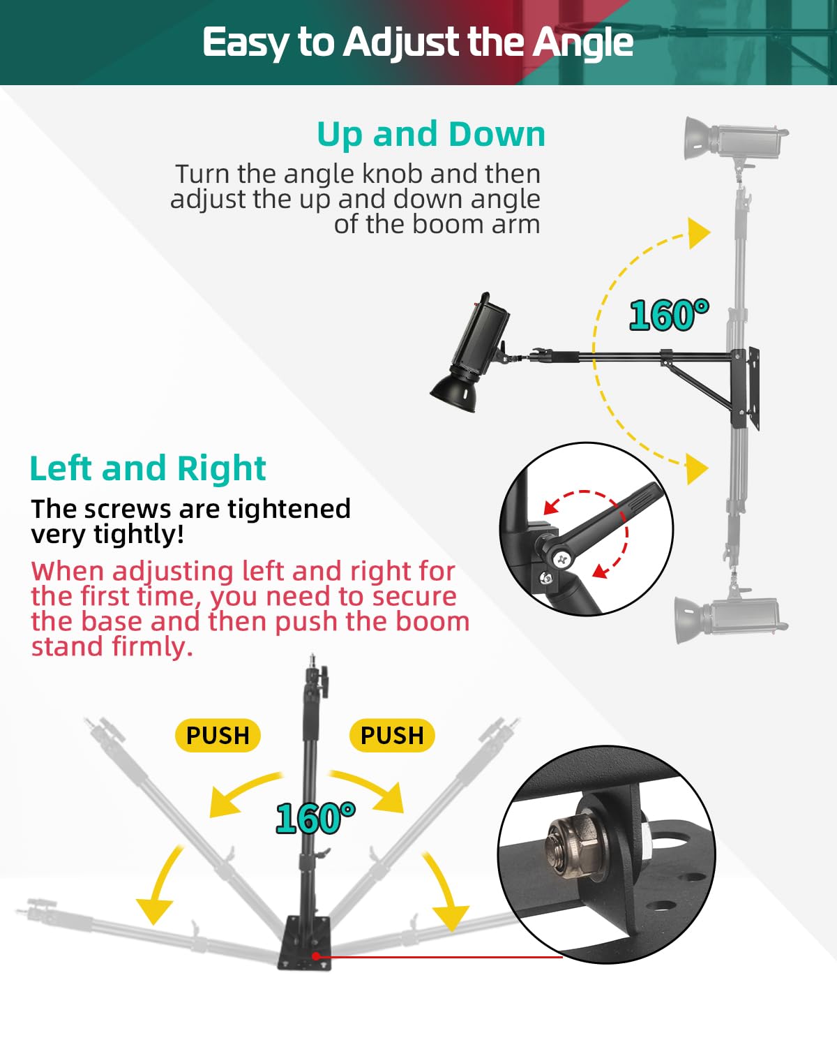 JEBUTU Ring Light Wall Mount Boom Arm 57.87"/147cm with Triangle Base ...