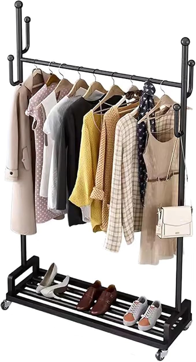 Amazon.com: Heavy Duty Metal Rolling Clothes Rack with Sturdy Wheels ...