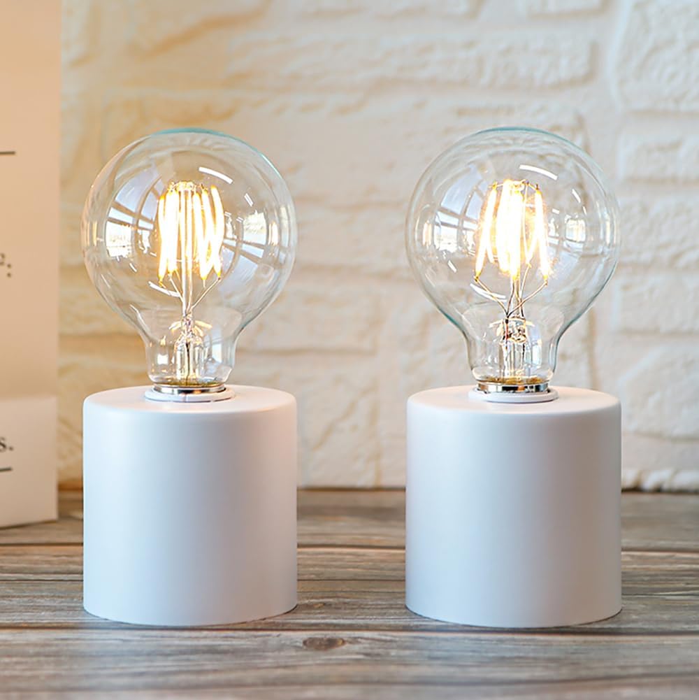 JHY DESIGN Set of 2 White Table Lamp Battery Powered 7" Tall Cordless ...
