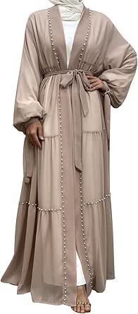 Amazon.com: Abayas For Women Muslim Dubai Long Open Front Tiered ...