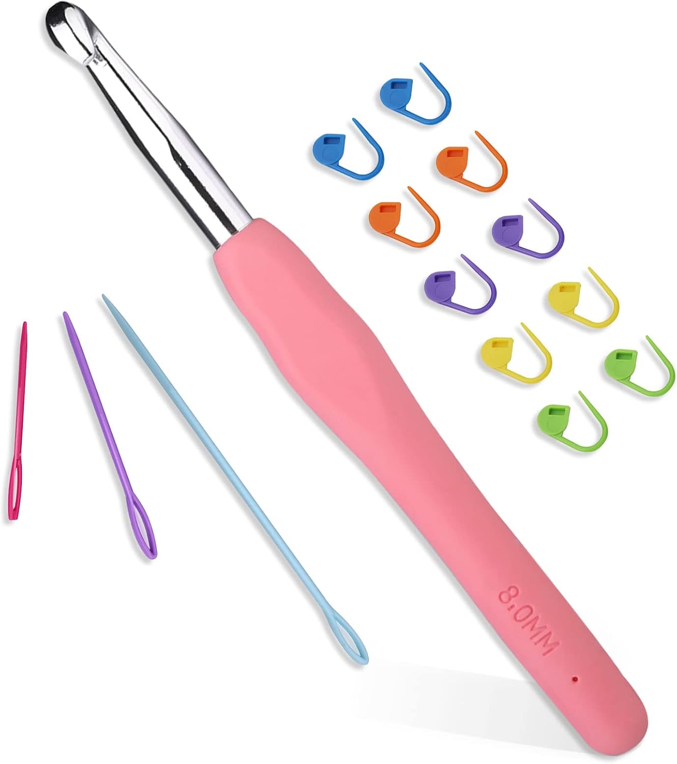 Amazon.com: 8 mm Crochet Hook, Aluminum Soft Grip Rubber Handle Needles ...