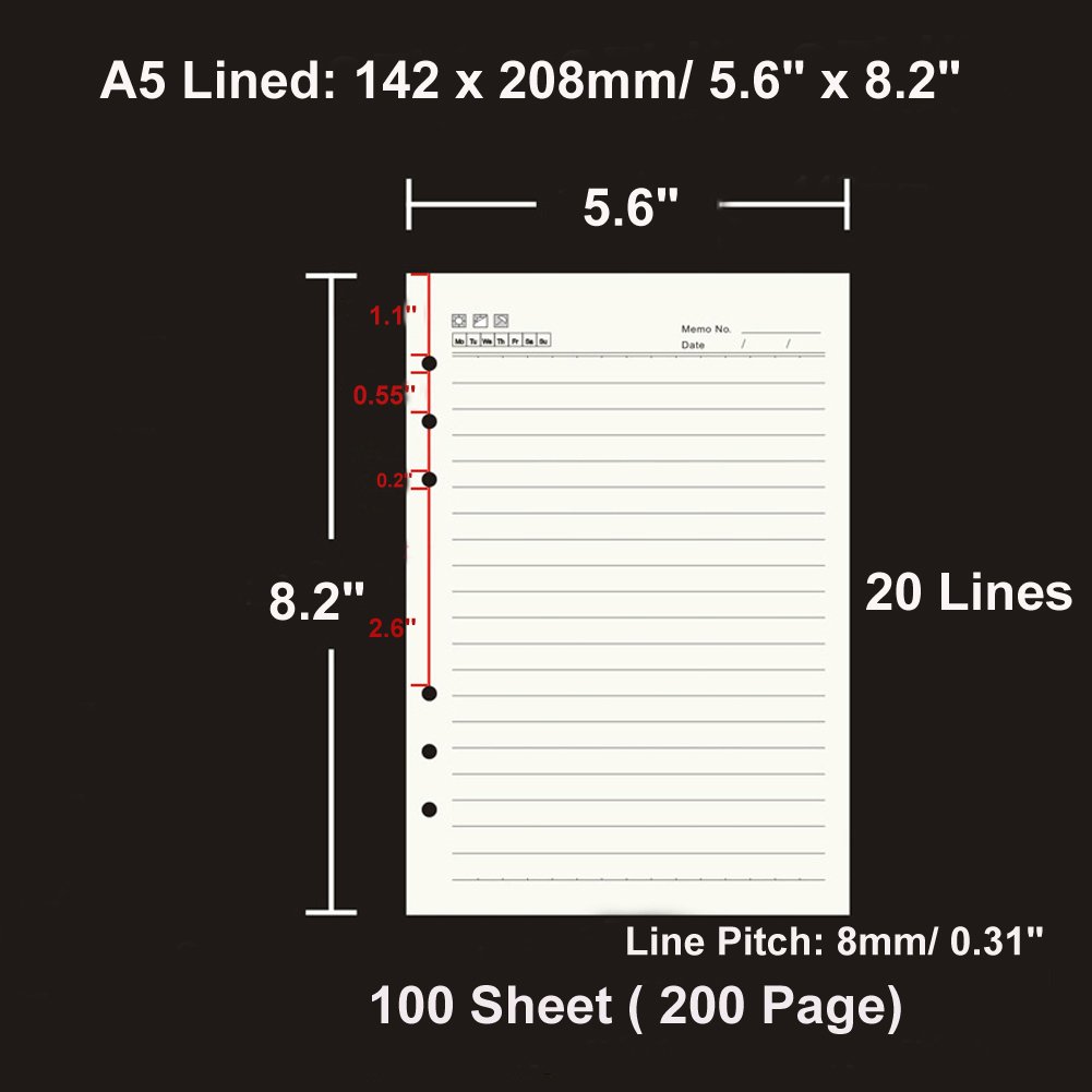 A5 Filler Paper A5 Coloured Ruled Notepaper For Filofax - 6 Punched ...