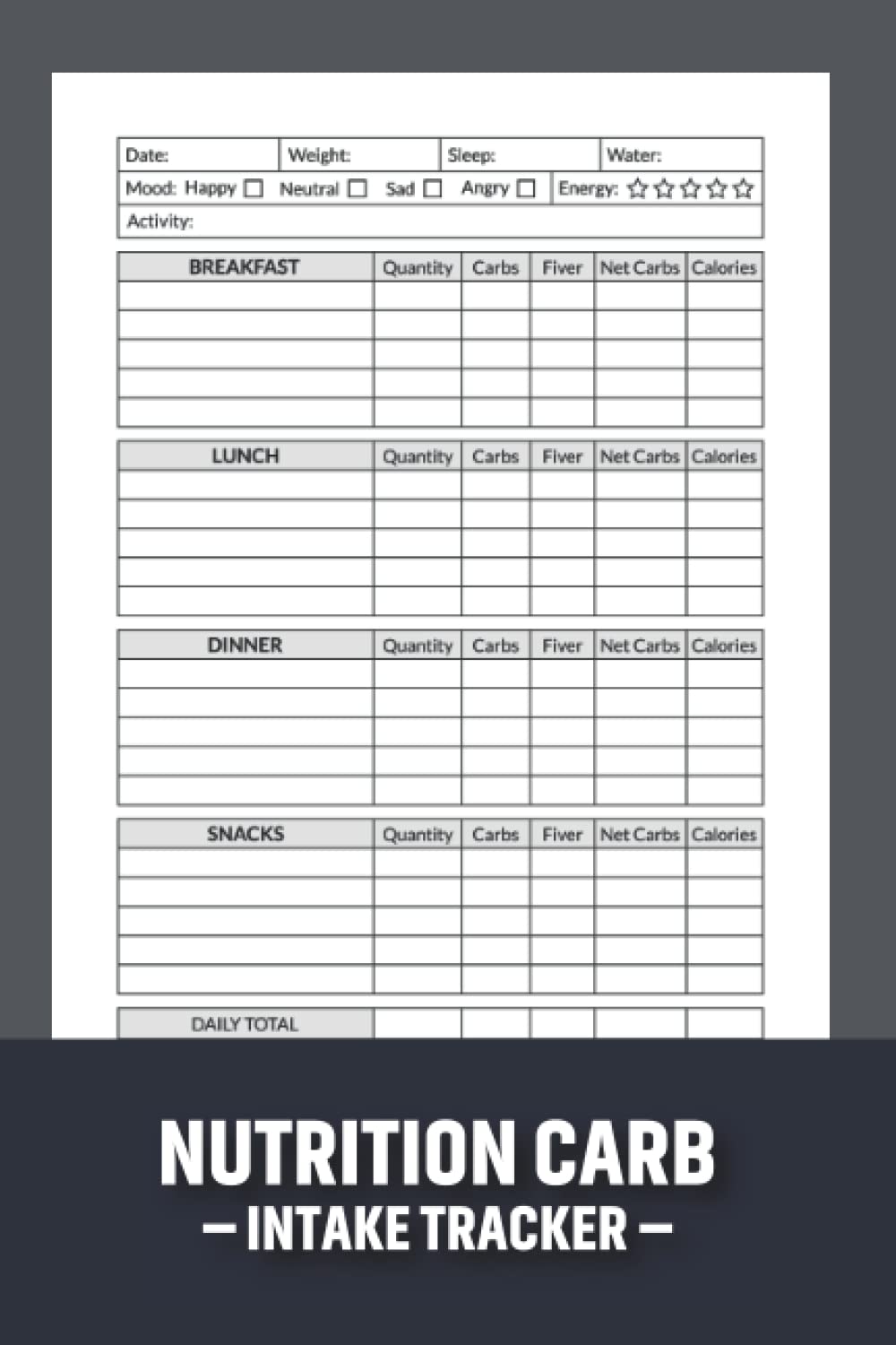 Nutrition Carb Intake Tracker: Simple Food Intake Journal for Tracking ...