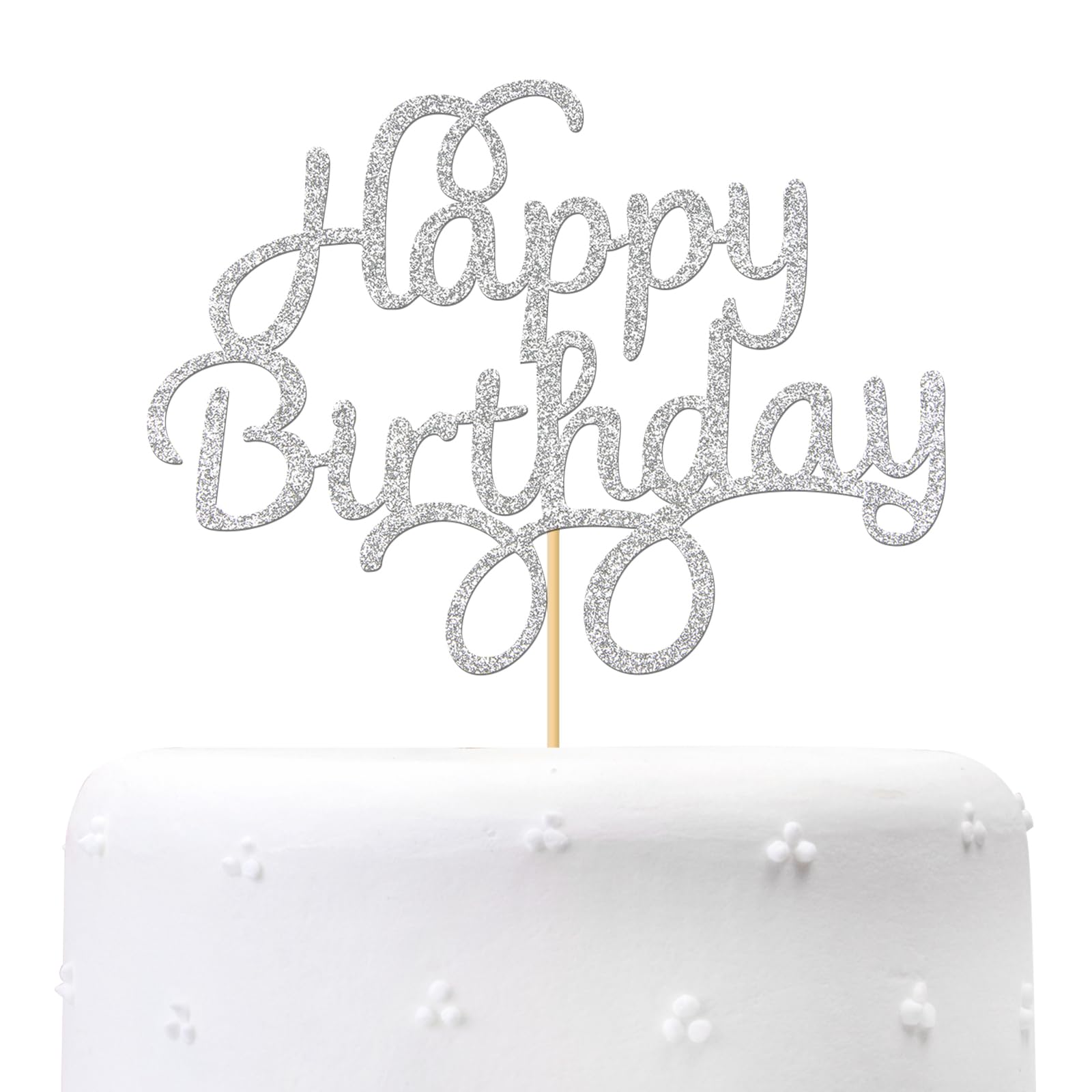 Amazon.com: Silver Glitter Happy Birthday Cake Topper - Birthday Party ...