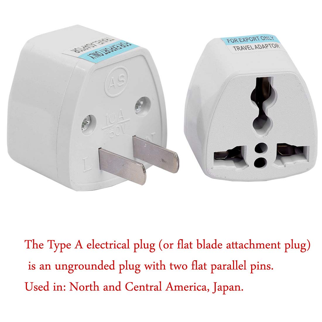 Hi-PLASST (3PCS) 2-Prong UniversalSocket, Flat Blade Plug Adapter (Type ...