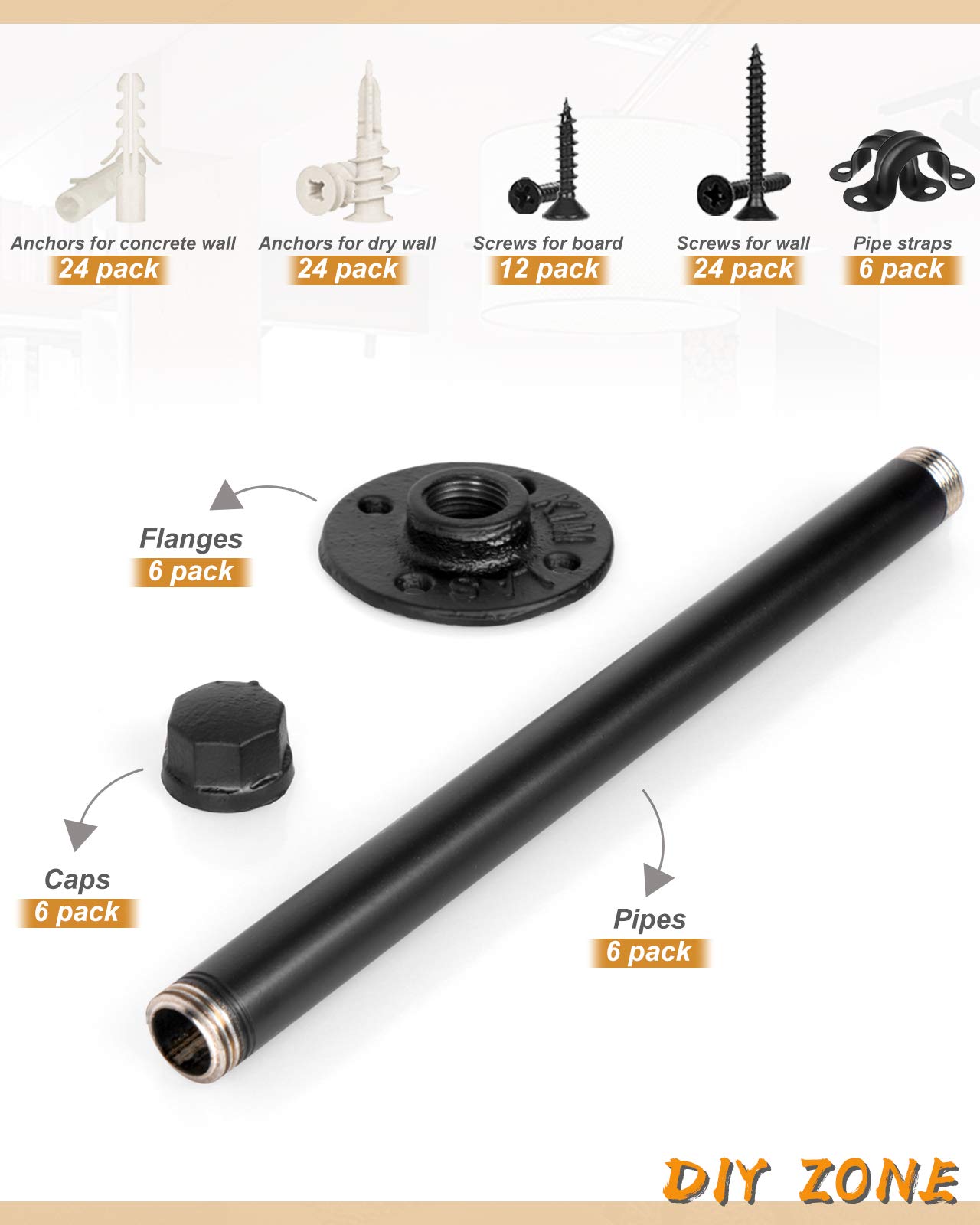 Snapklik.com : LuckIn 12-Inch Pipe Shelf Brackets