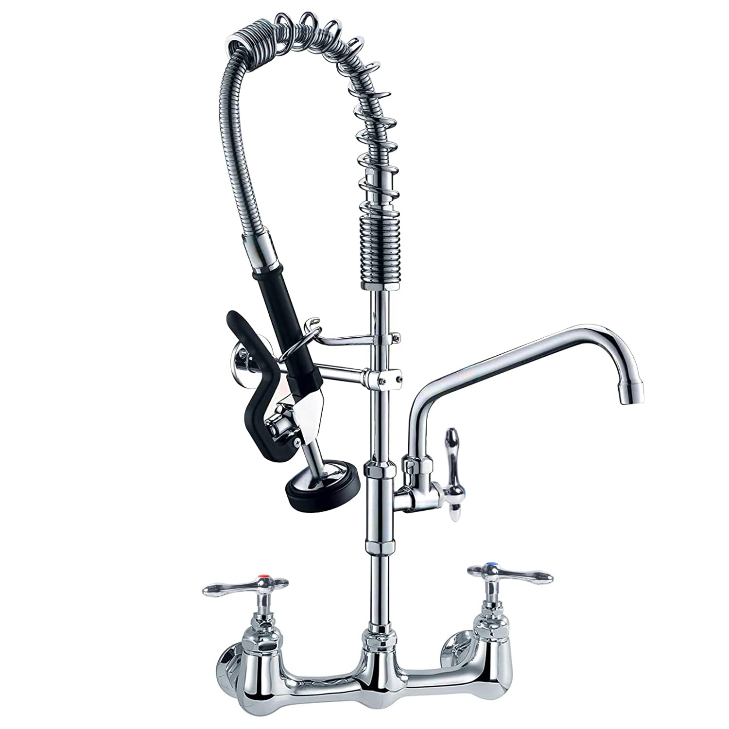 Commercial Faucet with Sprayer, 8 Adjustable Center Wall Mounted ...