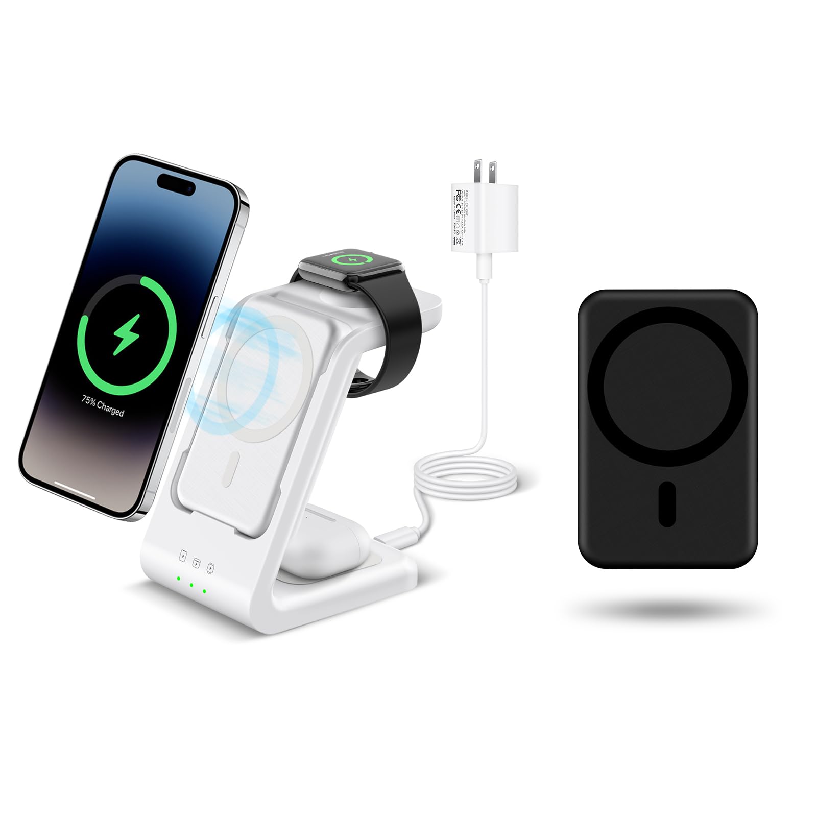 Amazon.com: 3 in 1 Wireless Charging Station, 5000mAh Mag-Safe Battery ...