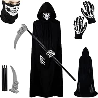 Amazon.com: SYPGIHNA Halloween Grim Reaper Costume with Face Robe Death ...
