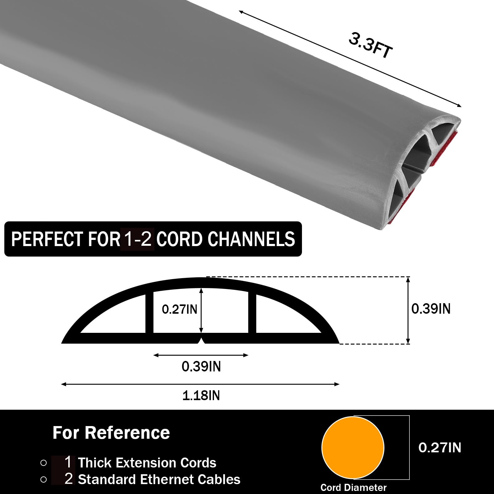Snapklik.com : Floor Cord Cover For Wires Grey 3.3 Ft Self Adhesive PVC ...