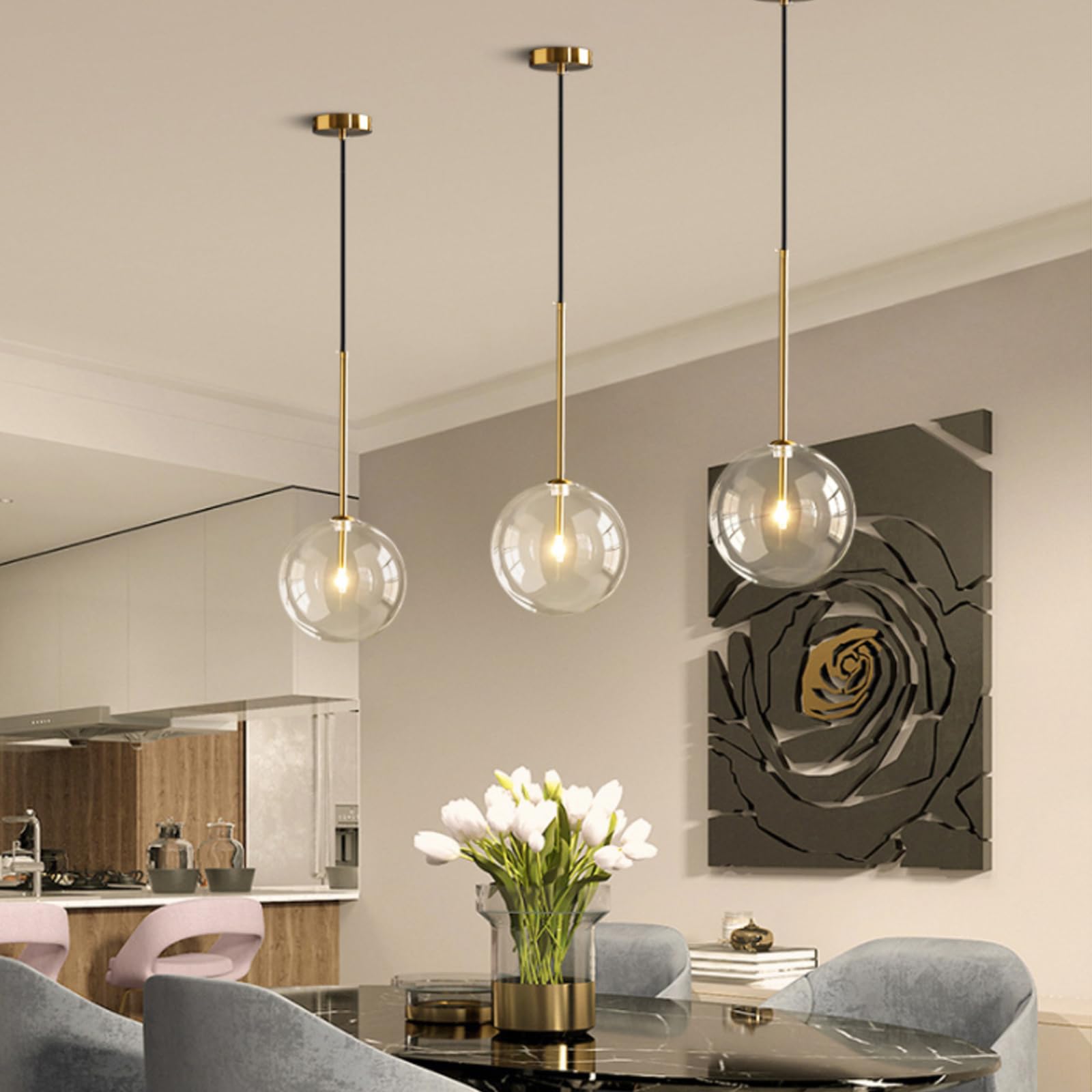 KIZMIQ Indoor Glass Hanging Light Fixture, 1-Light Pendant Light ...