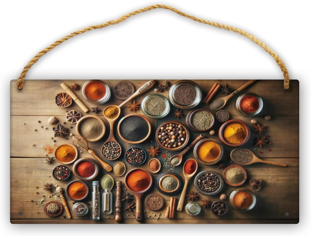 Amazon.com: Metal Tin Retro Sign Spices and Herbs, Spoon Kitchen Decor ...