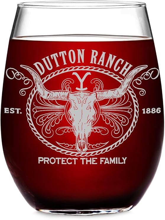 Amazon.com | YELLOWSTONE DUTTON RANCH Etched Stemless Wine Glass ...