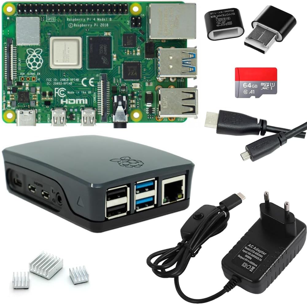 Raspberry Pi 4 4GB Starter-Set | 64GB SD Karte | USB-C Netzteil 15W ...
