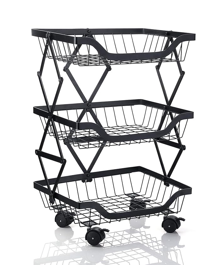 SeaRegal 3 Layer Folding & Movable Storage Basket, Kitchen Storage ...