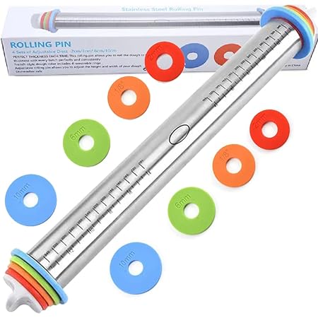 Amazon.com: Delihom Rolling Pin Stainless Steel Thickness Rings ...