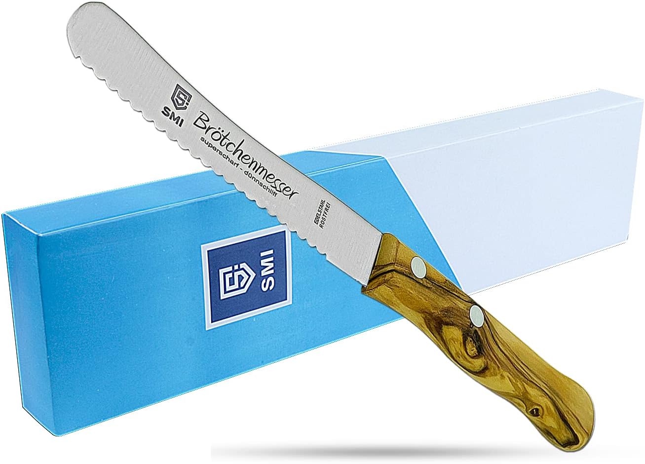 Amazon.com: SMI - 11.3 cm Bread Knife Serrated Butter Knife Olive Wood ...