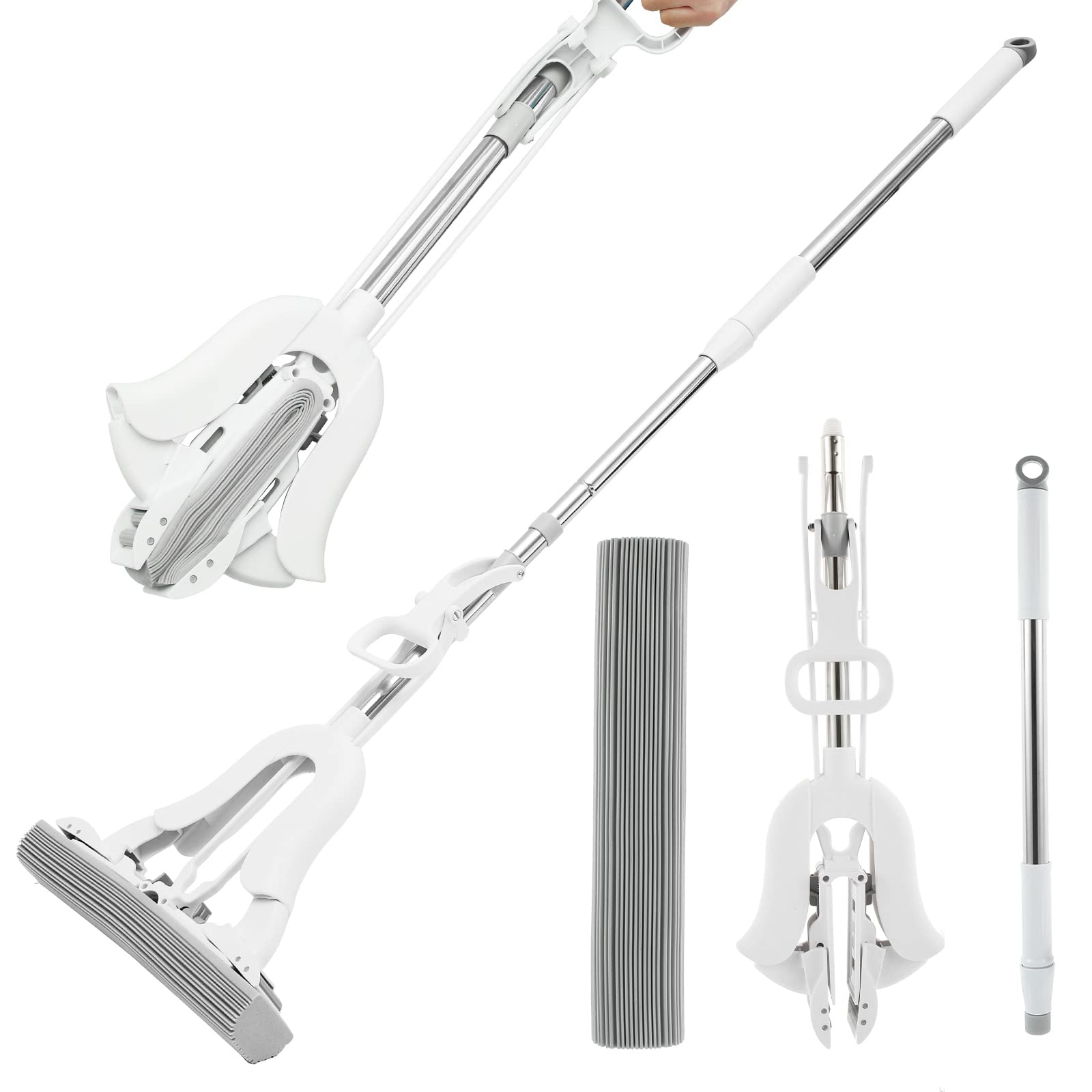 Folding Sponge Mop, PVA Mop Super Absorbent, Squeeze Mops for Floor ...