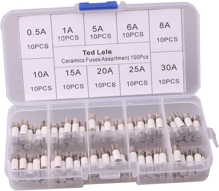 100pcs Quick Blow Ceramic Tube Fuse Assorted Kit Amp 250V 0.5A, 1A, 5A ...