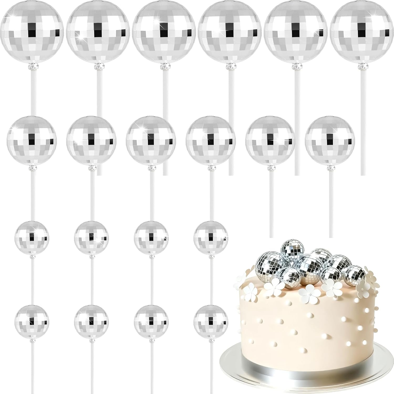 Amazon.com: ASTARON 20 Pcs Disco Ball Cake Topper Decorations Sticks ...