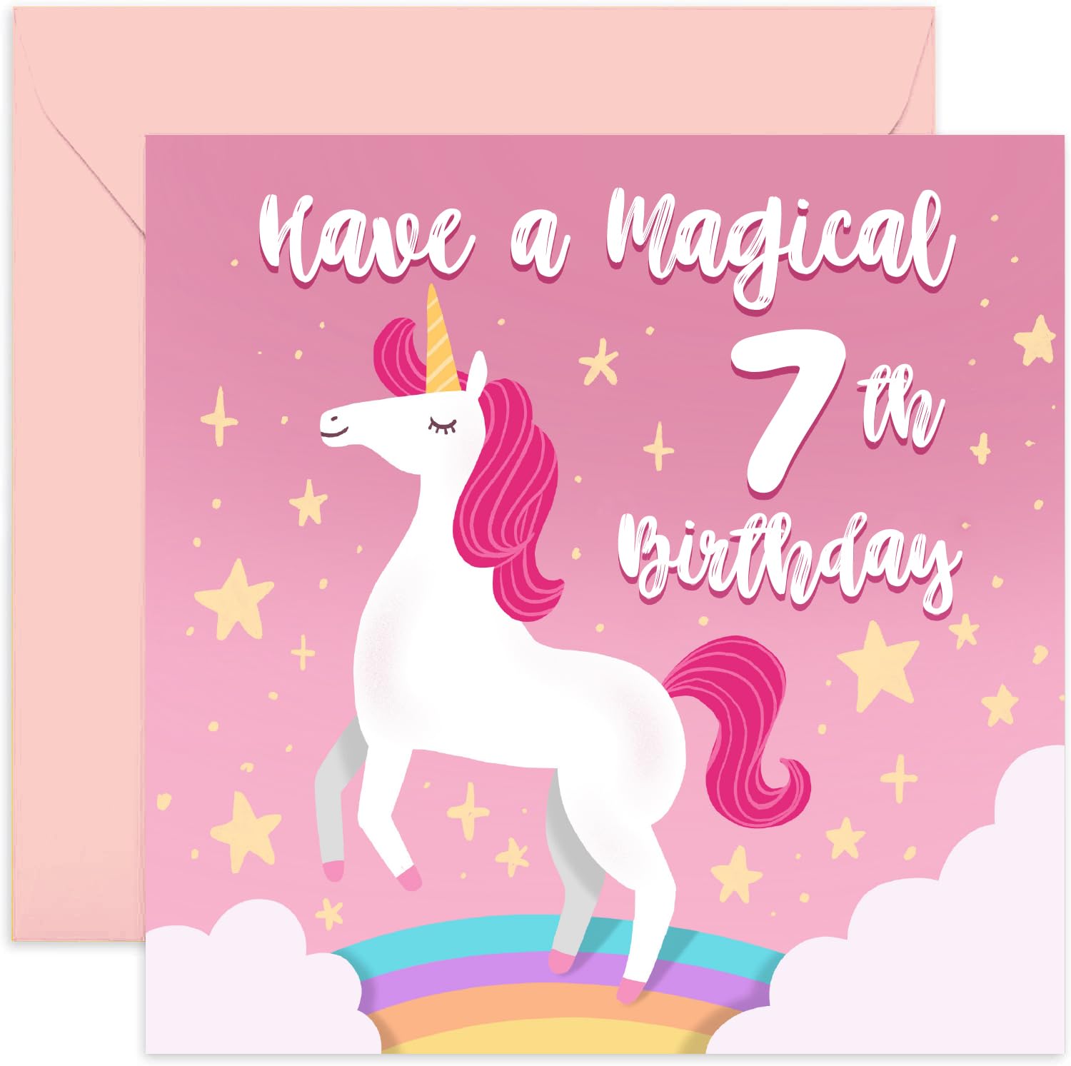 Old English Co. Happy 7th Birthday Card for Young Girl - Unicorn ...