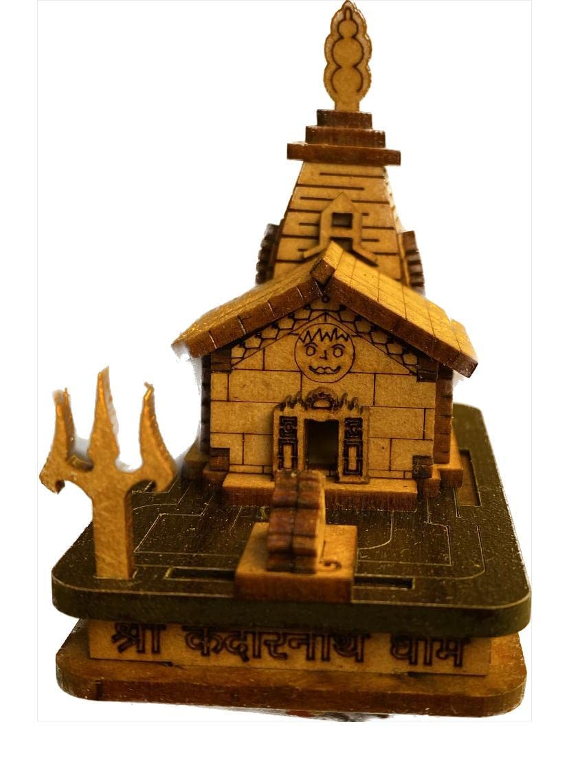 Buy Woods Wooden Hand Carved 3D Mini Kedarnath Metalsomnath Temple ...