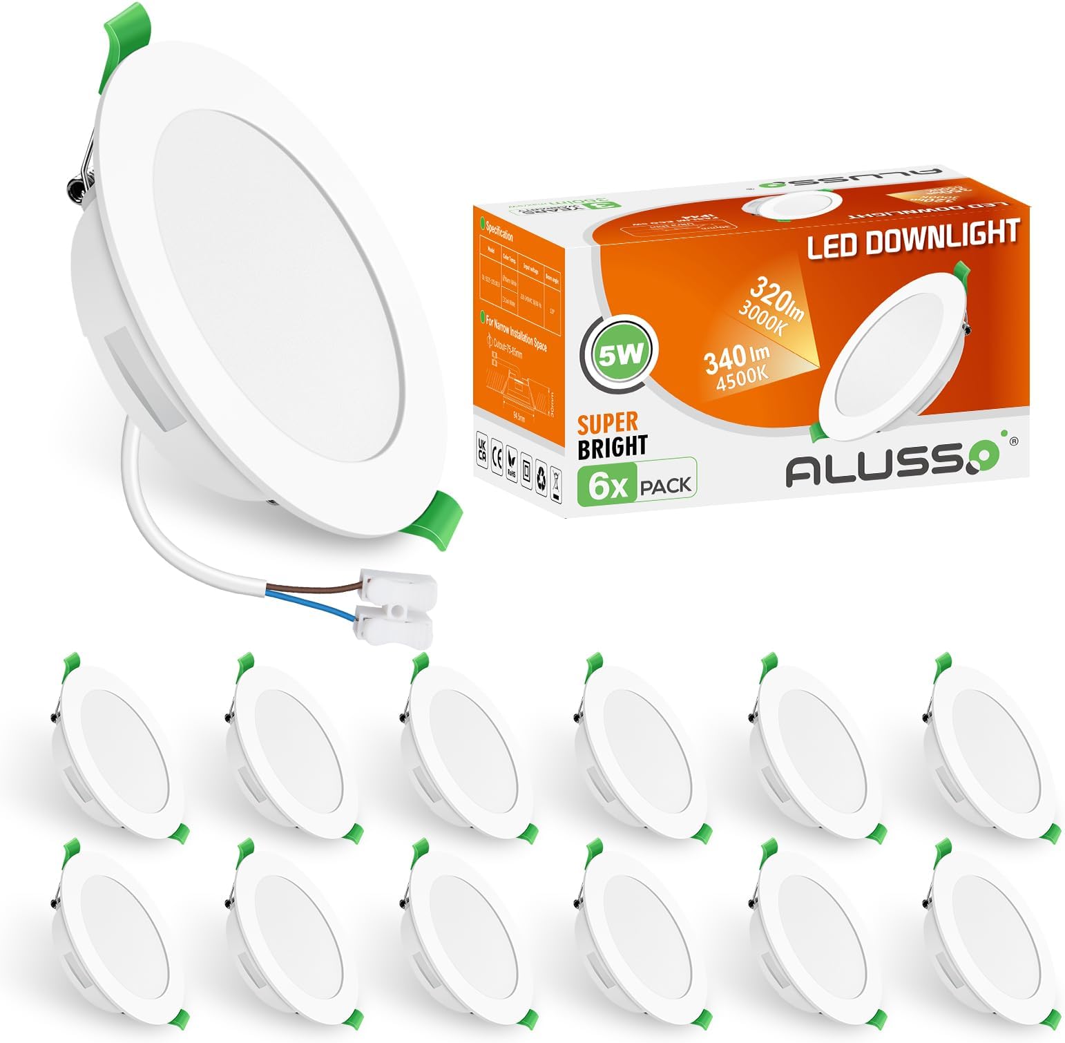 ALUSSO LED Einbaustrahler 5W Ultra Flach 30mm, Warmweiß 3000K LED Spots ...