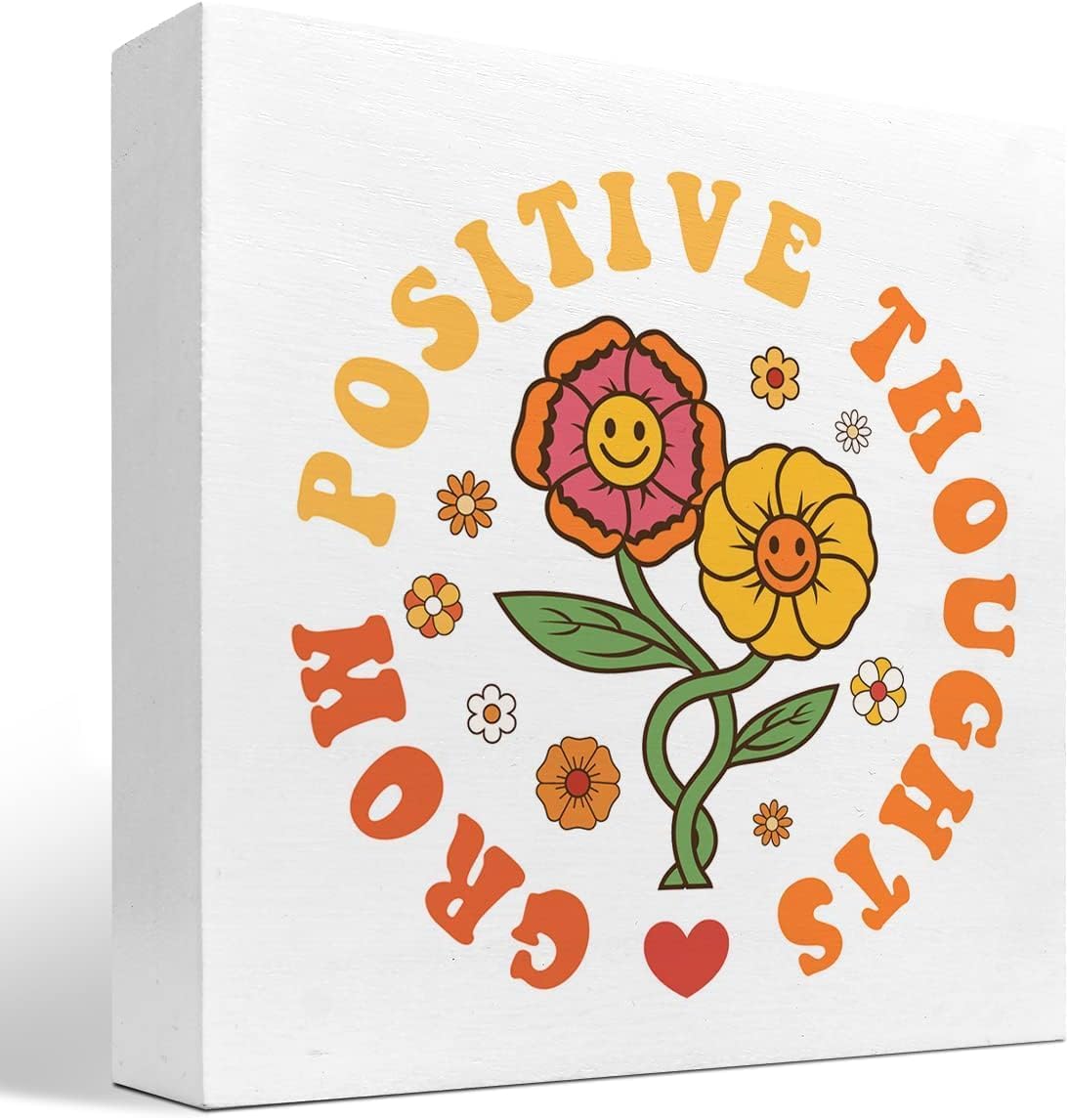 Amazon.com: QWRF 7x7 Inch Grow Positive Thoughts Sign Preppy Floral ...