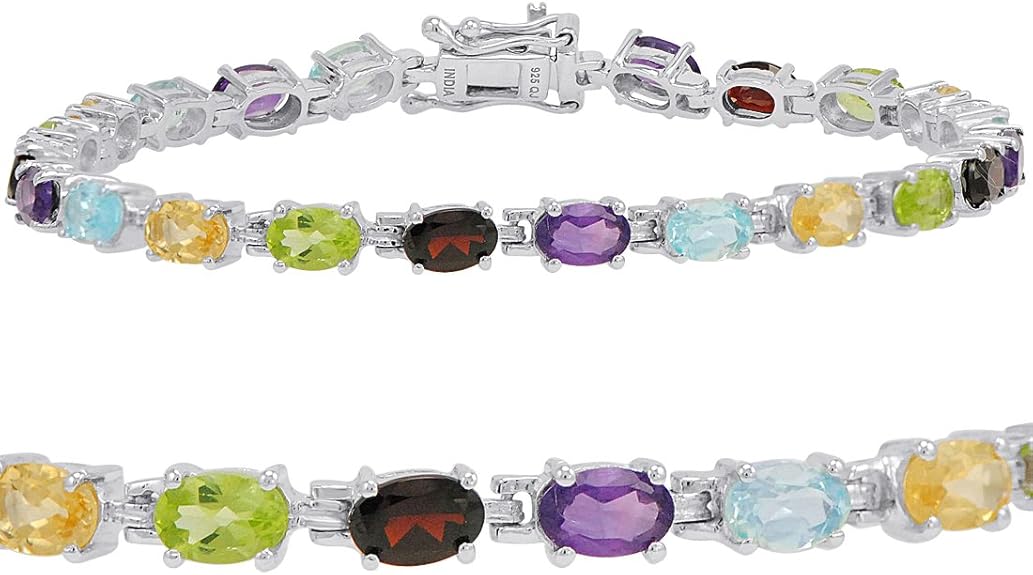 Amazon.com: 10ct TGW Multi Gemstone Tennis Bracelet in Sterling Silver ...