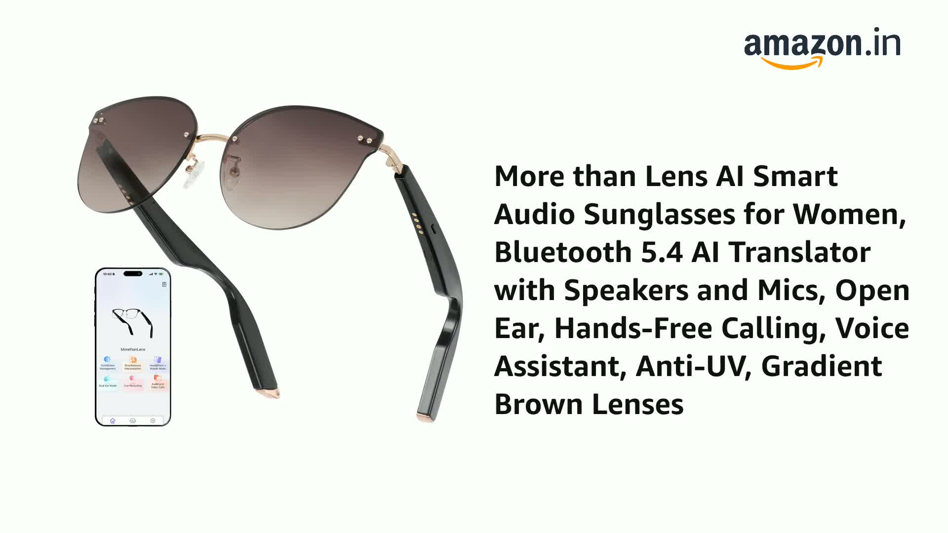 Watch More than Lens AI Smart Audio Sunglasses for Women, Bluetooth 5.4 ...