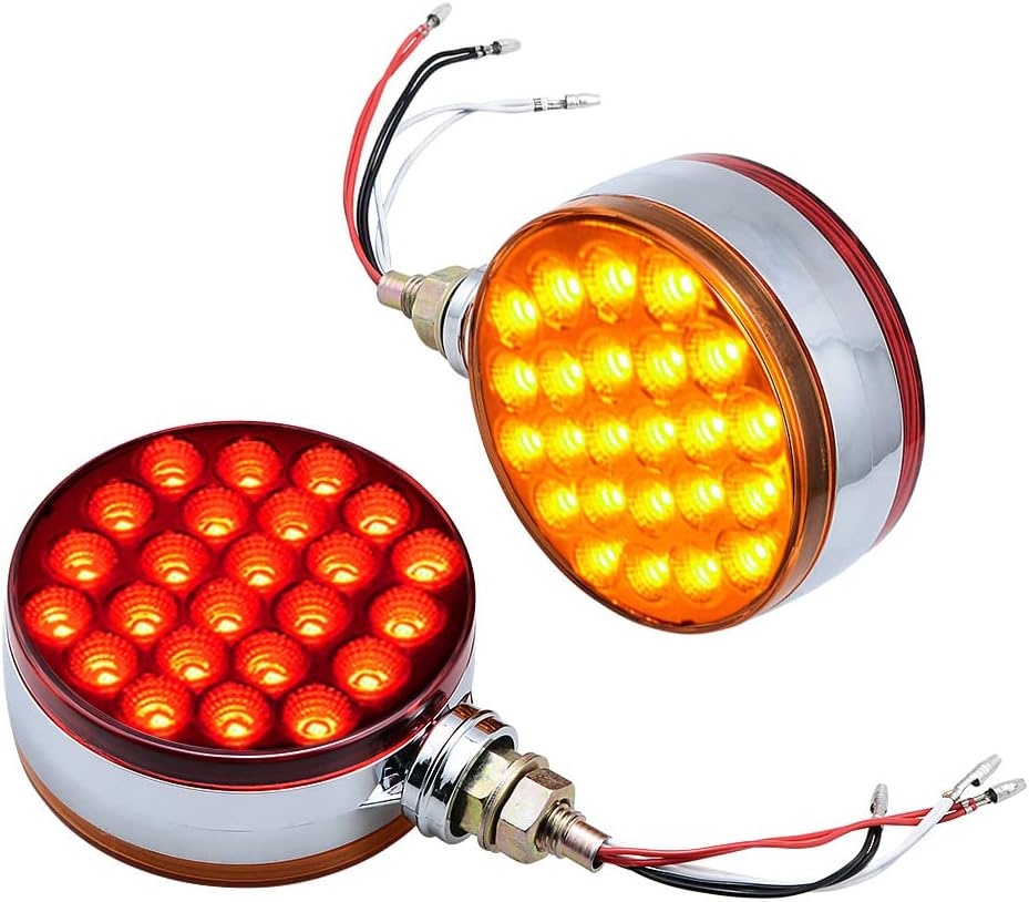 2X 4" Round Double Face Single Stud Mount Pearl Red/Amber 48 LED ...