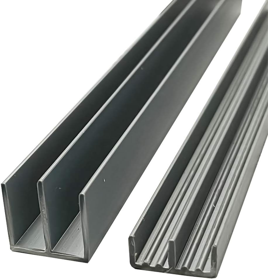 Slim Grey PVC Glass Sliding Track Runner and Top Guide for 5mm / 6mm ...