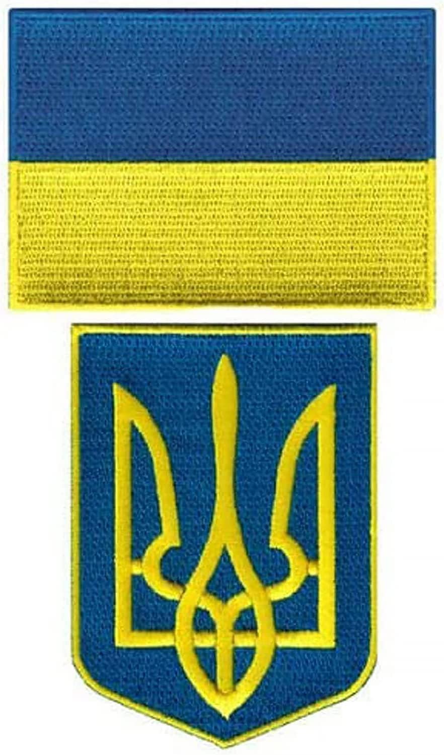 Amazon.com: Ukraine Flag and Tryzub Ukrainian Coat of Arms Shield ...