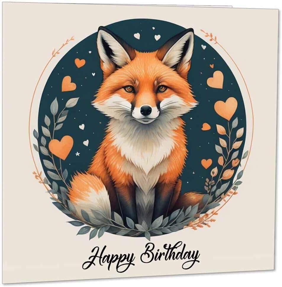 Fox Birthday Card - Happy Birthday Fox Cards 145mm x 145mm : Amazon.co ...
